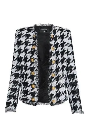 Balmain Houndstooth Tweed Blazer - Black