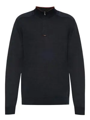 Paul & Shark Silk And Cotton Sweater With Quarter Zip - Navy Blue