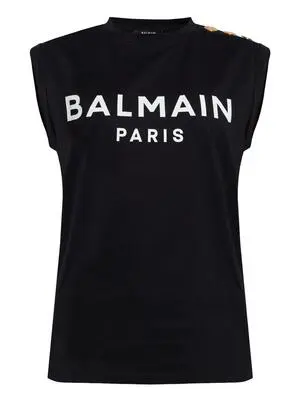 Balmain Sleeveless T-shirt With Logo - Black