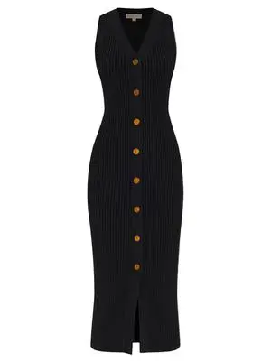 Michael Kors Ribbed Bodycon Midi Dress - Black