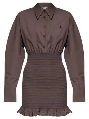 Attico Ruched Mini Shirt Dress - Brown