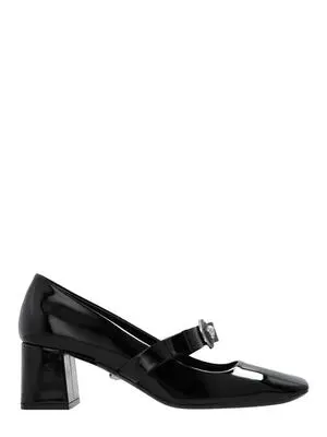 Versace Patent Leather Pumps With Logo Strap - Black