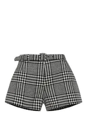 SELF-PORTRAIT Houndstooth High-waisted Wide-leg Shorts - Black