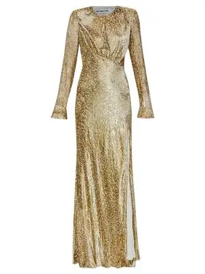 SELF-PORTRAIT Golden Jacquard Shoulder Pad Dress - Gold