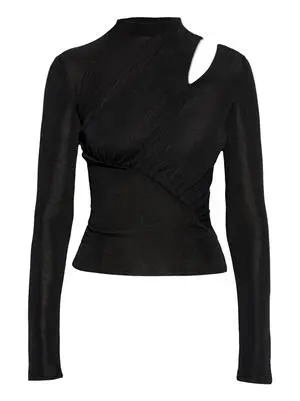 SELF-PORTRAIT Asymmetrical Long-sleeve Top - Black