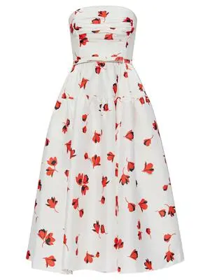 SELF-PORTRAIT Floral Print Strapless Midi Dress - White