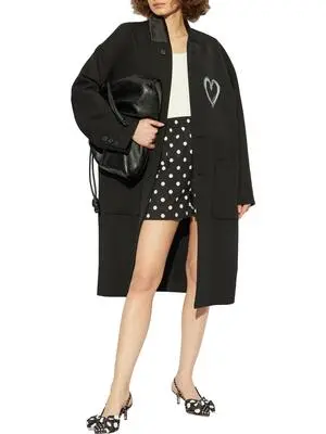 Moschino Heart Print Wool Blend Coat - Black