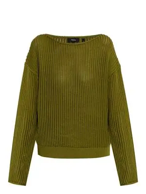 Theory Cotton Openwork Sweater - Green