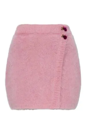 Alessandra Rich Wool Mini Skirt With Floral Appliqués - Pink