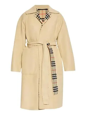 Burberry Reversible Wool Coat With Belt - Beige