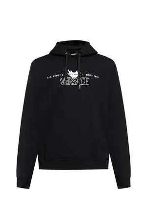 Versace Medusa Print Cotton Hoodie - Black