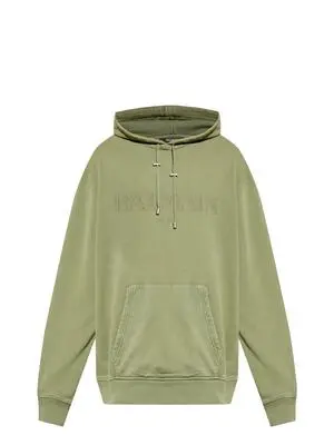 Balmain Logo Oversized Hooded Sweatshirt - Green