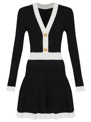 Balmain Long-sleeve Knit Mini Dress - Black