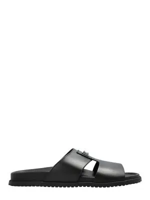 Dolce & Gabbana Leather Slides With Appliqu - Black