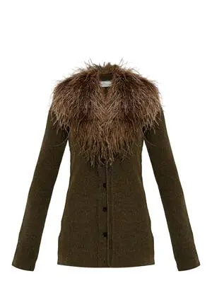 Blumarine Blumarine Ostrich Feather Cardigan Brown