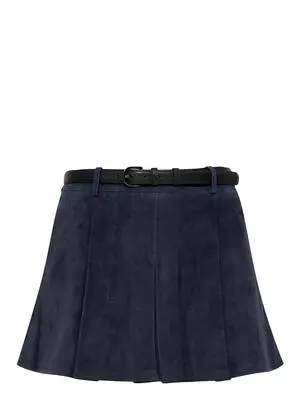 SELF-PORTRAIT Suede Mini Skirt - Navy Blue
