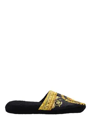 Versace Barocco Print Cotton Slippers Black