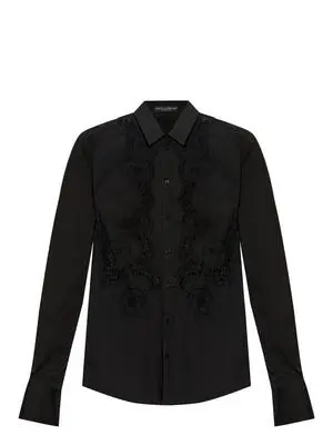 Dolce & Gabbana Lace-inset Button-down Shirt - Black