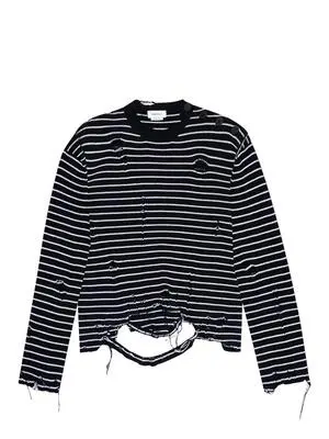 Alexander McQueen Striped Wool Sweater With Button Detail - Navy Blue