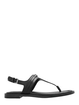 Michael Kors Mandy Leather Flat Sandals - Black