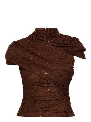 SELF-PORTRAIT Shimmering Appliqué Top - Brown
