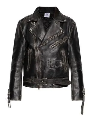 Vetements Oversized Leather Biker Jacket - Black