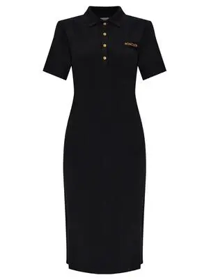Moncler Ribbed Midi Dress With Logo Patch - Black
