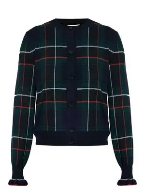 Alexander McQueen Checked Wool Knit Cardigan - Navy Blue