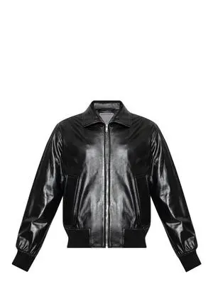 Bottega Veneta Lambskin Leather Bomber Jacket - Black