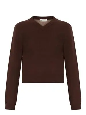 Tory Burch Wool And Cashmere Cropped Sweater - Brown