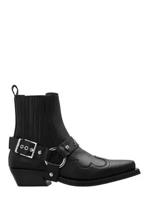 GANNI Leather Ankle Boots With Buckle Detail - Black