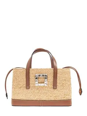 ROGER VIVIER Woven Handbag With Leather Accents - Beige