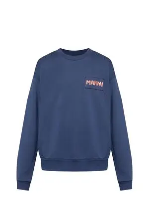Marni Logo Cotton Sweatshirt - Navy Blue