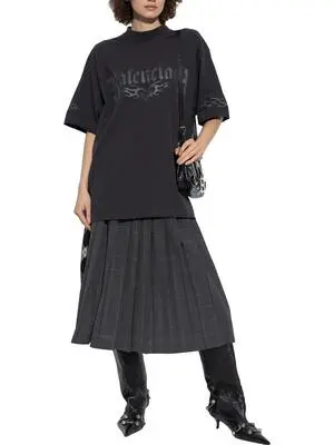 BALENCIAGA Plaid Pleated Mid-Length Skirt With Logo Pouch