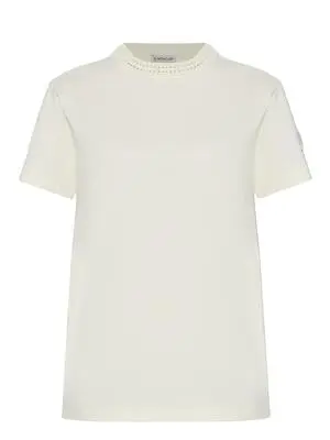 Moncler T-shirt With Decorative Neckline - Cream