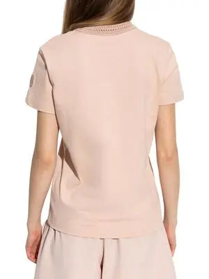 Moncler T-shirt With Decorative Neckline - Pink