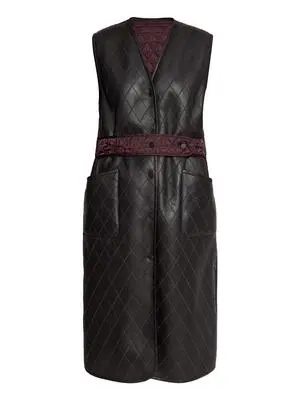 Fendi Long Padded Vest With Leather Front - Purple