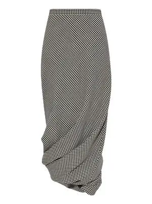 Balenciaga Houndstooth Wool Midi Skirt - Black
