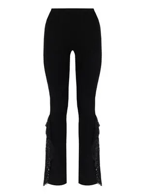 Blumarine High-waisted Ribbed Flare Trousers With Lace Inserts - Black