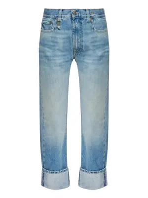 R13 Relaxed Boyfriend Fit Jeans With Embroidered Logo - Blue