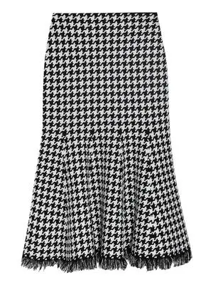 Alexander McQueen Houndstooth Tweed Midi Skirt With Fringe - Black