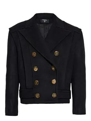 Balmain Double-breasted Short Coat - Black