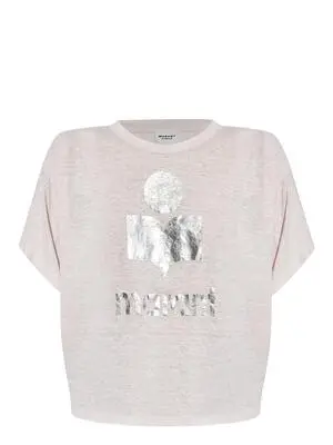 MARANT ETOILE Kyanza Metallic Logo Linen T-shirt - Pink