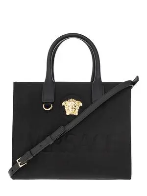Versace Logo Embellished Shopper Bag - Black