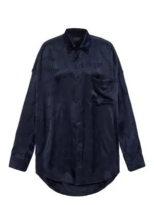 Balenciaga Silk Shirt With Logo - Navy Blue