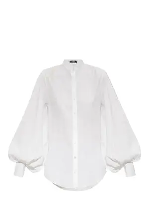 Balmain Cotton Shirt With Balloon Sleeves And Mandarin Collar - White