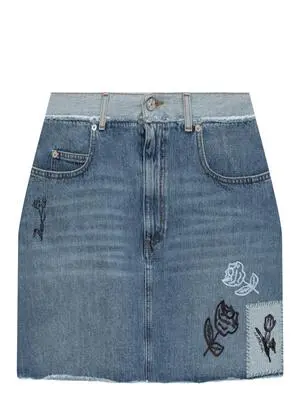 Marni Short Denim Skirt With Logo - Blue