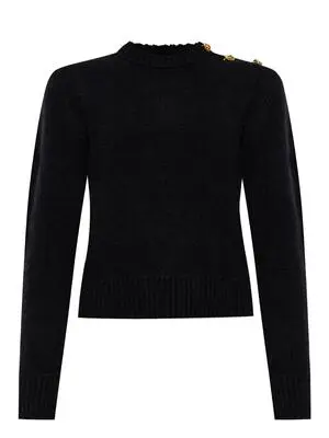 Bottega Veneta Wool Sweater With Gold Button Detail - Black