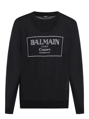 Balmain Wool Sweater With Logo - Black