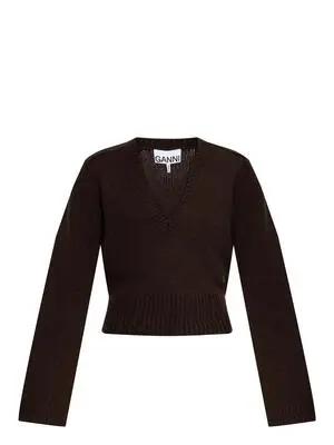 GANNI V-neck Knit Sweater - Brown